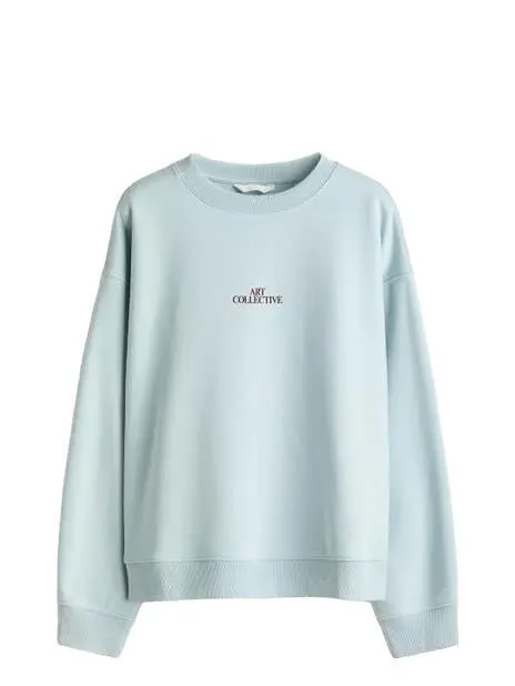 H&m Text Motif Oversized Sweatshirt - Light Turquoise/art Collective