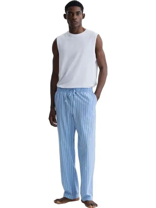H&m Relaxed-fit Poplin Pants With Drawstring Waistband - Light Blue/striped