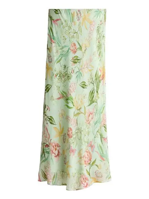 H&m Printed Viscose Crêpe Maxi Skirt - Light Green/floral