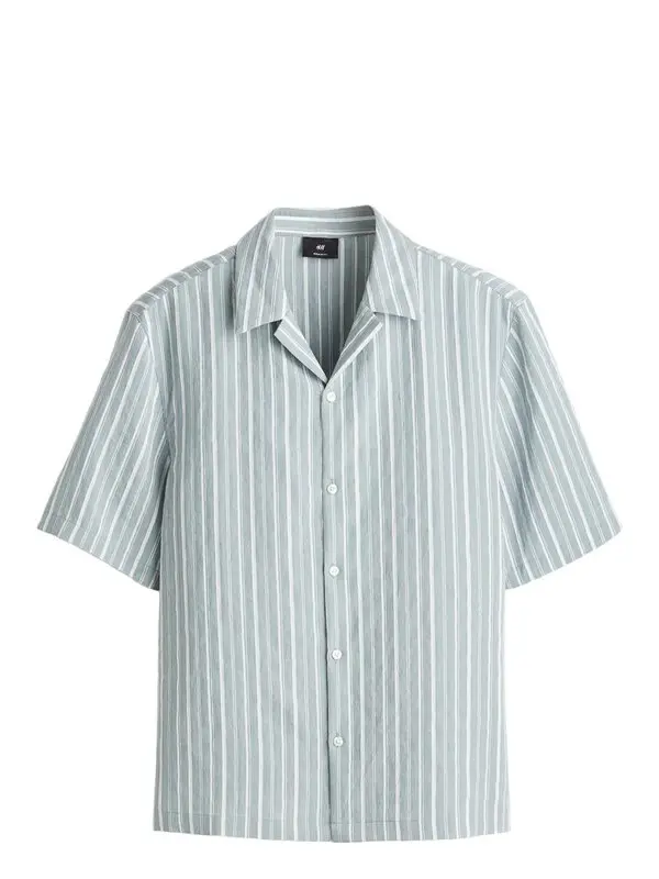 H&m Regular Fit Lyocell-blend Resort Shirt - Turquoise/striped
