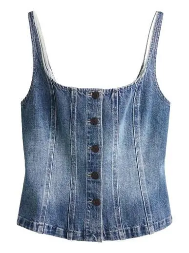 H&m Button-front Denim Top - Denim Blue