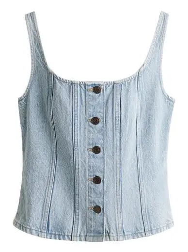 H&m Button-front Denim Top - Light Denim Blue