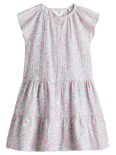 H&m Tiered Seersucker Dress - White/pink Floral