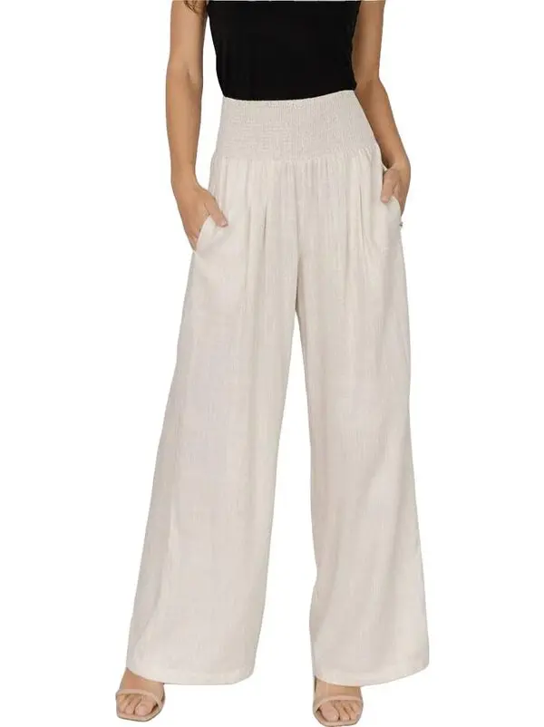 BALTIC BØRN Baltic Born Smocked Waist Wide Leg Pants - Natural
