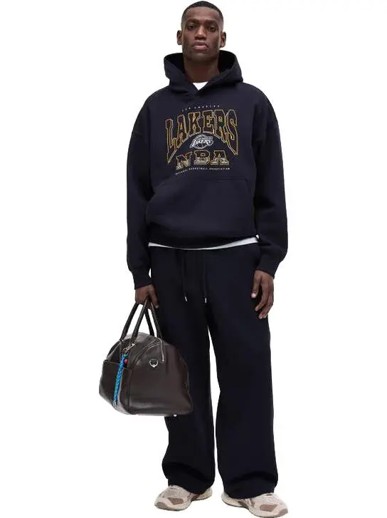 H&m Oversized Fit Printed Hoodie - Dark Blue/nba