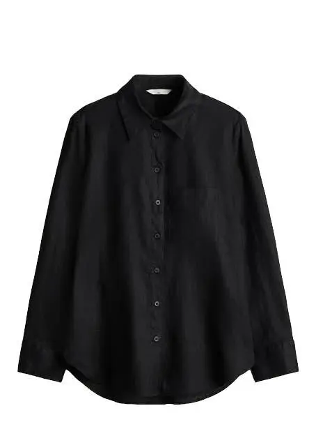 H&m Linen Shirt With Classic Collar And Button-up Front - Black