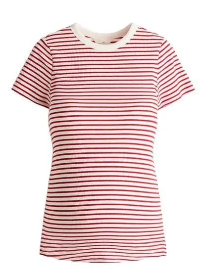 H&m Mama Ribbed Knit Top With Round Neck - White/red Striped
