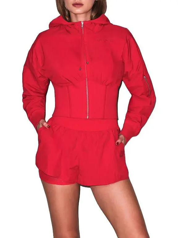 FLEUR DU MAL Zip-up Warm Up Jacket With Corset Detail - Raspberry Jam