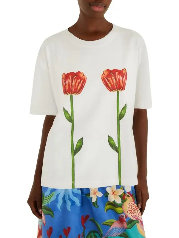 Farm Rio Tropical Rose Organic Cotton T-shirt - Off-white