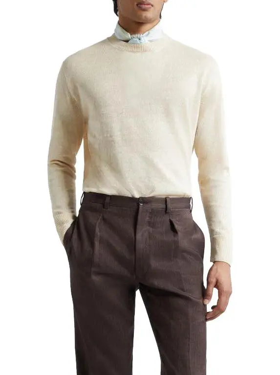 J. MUESER Flax & Cotton Crewneck Sweater - Ecru