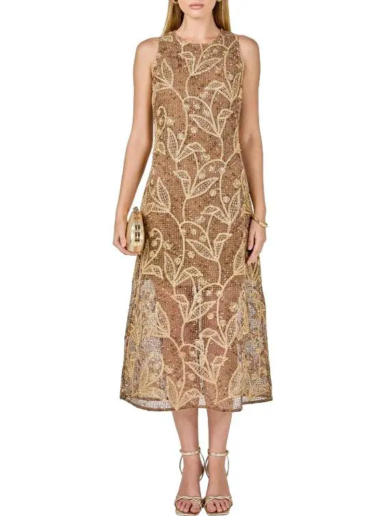 Endless Rose Sleeveless Mesh Midi Dress - Beige Multi