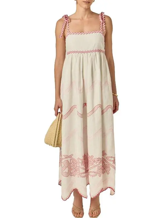 English Factory Embroidered Sleeveless Maxi Dress - White/pink