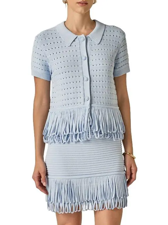 English Factory Fringe Trim Knit Shirt - Powder Blue
