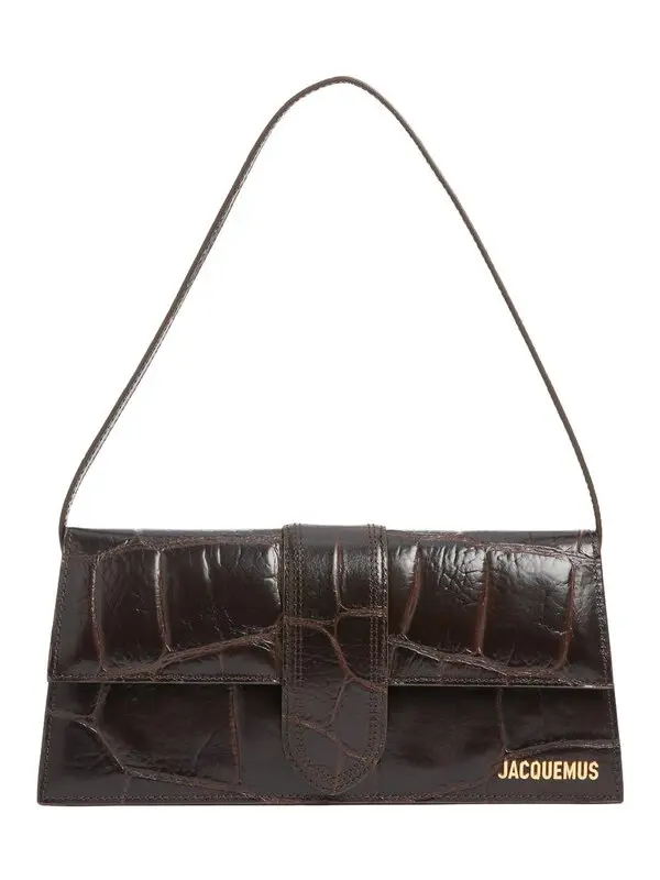 Jacquemus Le Bambino Croc Embossed Leather Shoulder Bag - Dark Brown 880