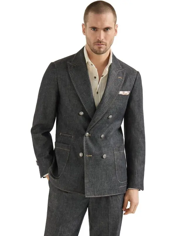 Brunello Cucinelli No-fade Denim Deconstructed Blazer - Dark Grey