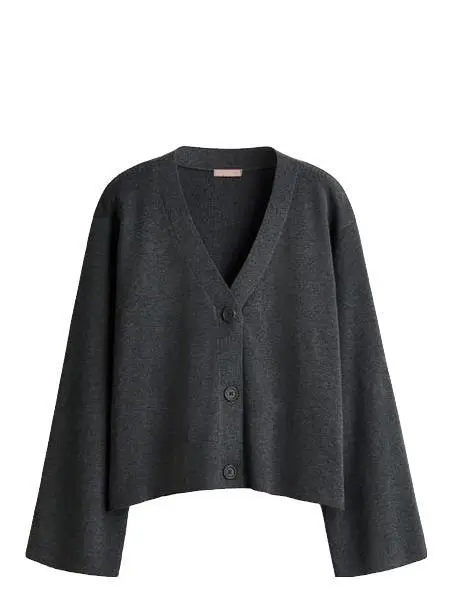 H&m Fine-knit V-neck Cardigan - Dark Gray Melange