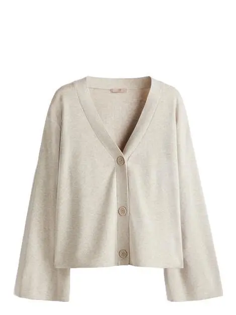H&m Fine-knit V-neck Cardigan - Light Beige Melange