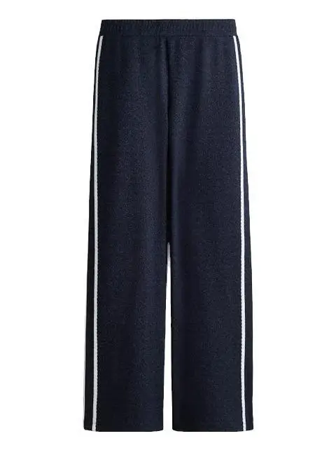 H&m Lace-trimmed Wide-leg Jersey Trousers - Dark Blue