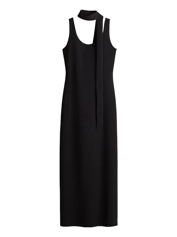 H&m Fitted Maxi Dress With Scarf - Black
