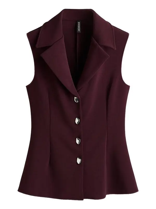 H&m Fitted Jersey Waistcoat With Notch Lapels - Burgundy
