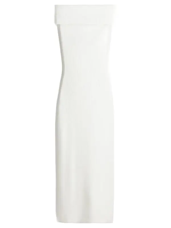 H&m Ribbed Off-the-shoulder Midi Dress - White