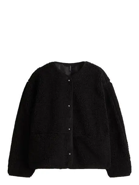 H&m Teddy Jacket With Press-stud Fastening - Black