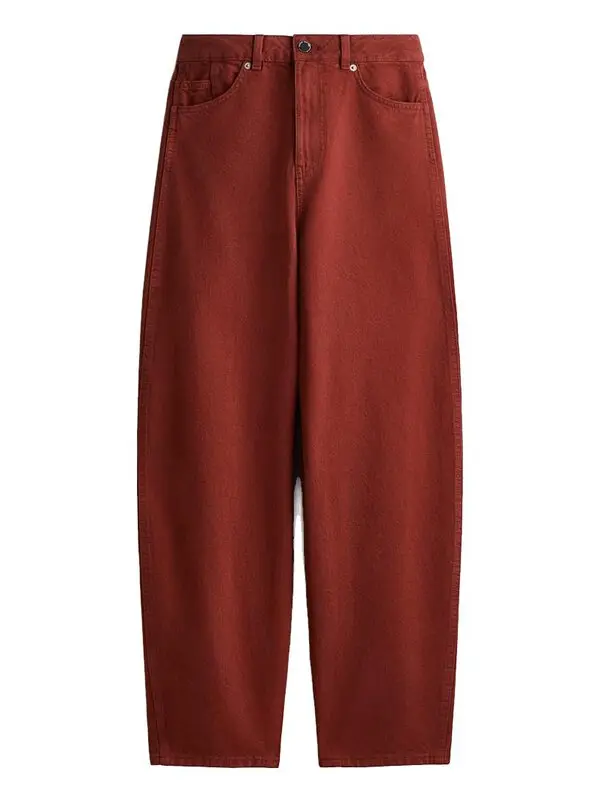 H&m High Waist Baggy Jeans - Rust Red