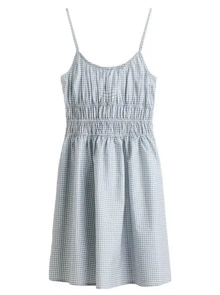 H&m Tie-strap Cotton Gingham Mini Dress - Light Blue/gingham Check