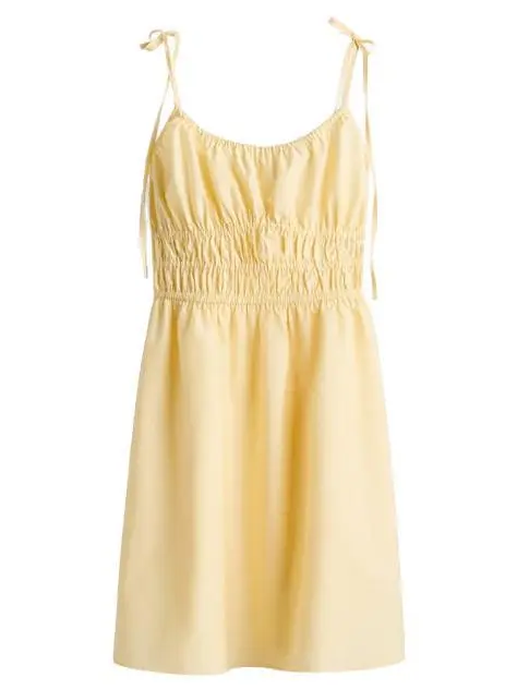 H&m Tie-strap Cotton Gingham Mini Dress - Light Yellow