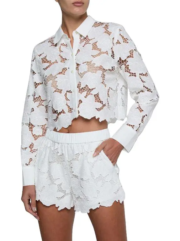 L'Agence Seychelle Cutwork Cropped Shirt - Ivory