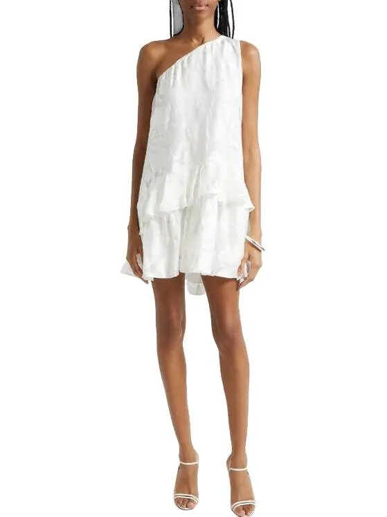 Ramy Brook Solene One-shoulder Floral Jacquard Mini Dress - Ivory Burnout
