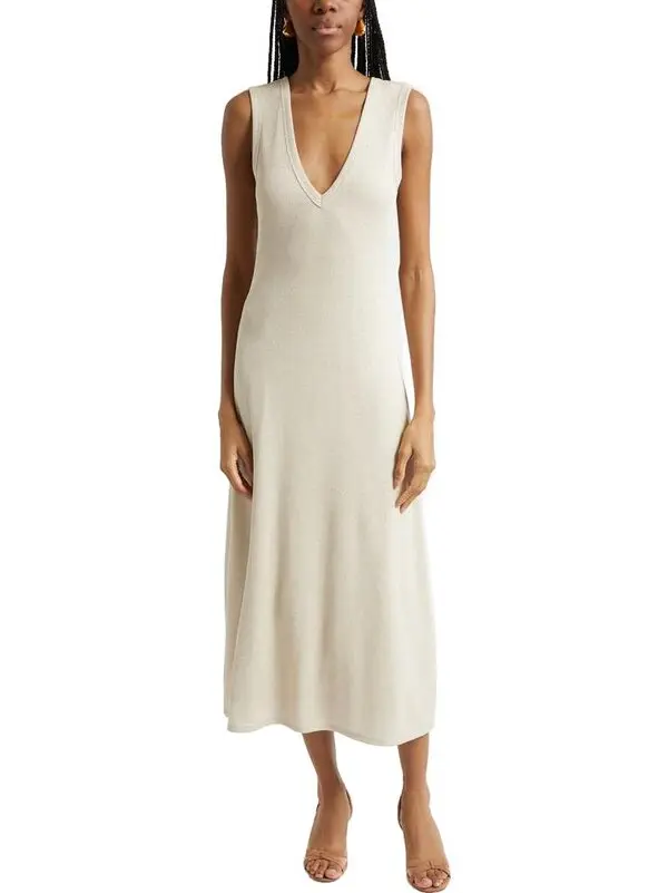 Ramy Brook Greta Metallic Rib Midi Dress - Gold