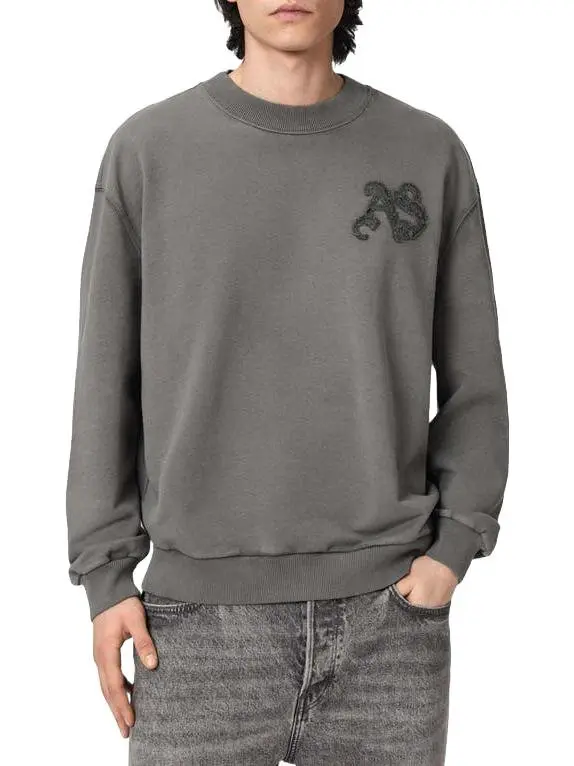 ALLSAINTS Insignia Appliqué Crewneck Sweatshirt - Washed Black