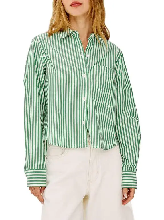 Rails Ramy Stripe Cotton Blend Crop Button-up Shirt - Emerald Stripe