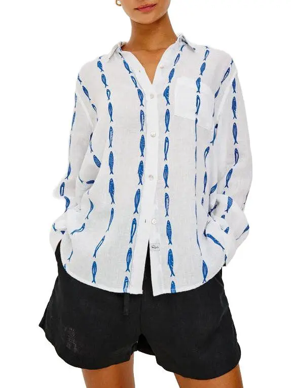 Rails Charli Print Linen Blend Button-up Shirt - Sardines