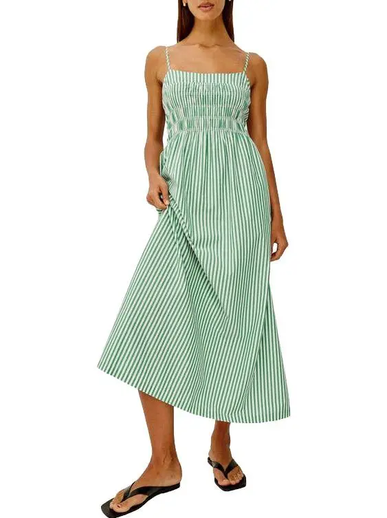Rails Primrose Stripe Smocked Bodice A-line Dress - Emerald Stripe