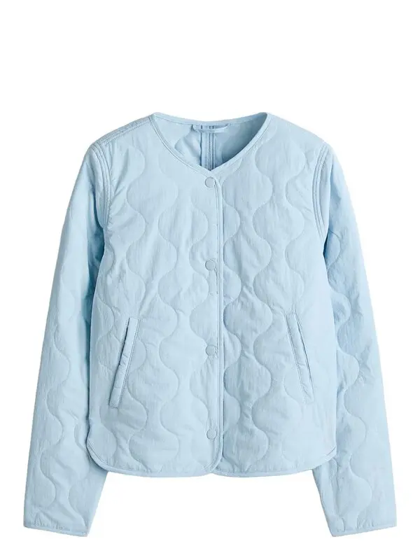 H&m Quilted Nylon Jacket With Round Neckline - Light Blue