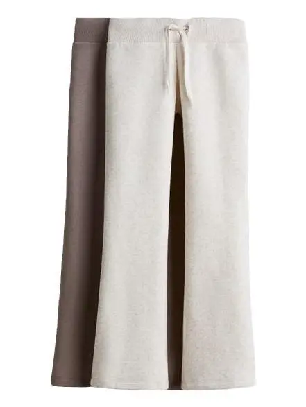 H&m Flared Sweatshirt Joggers Two-pack - Light Beige/light Brown
