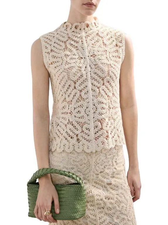 Mango Openwork Knit Mock Neck Top - Sand