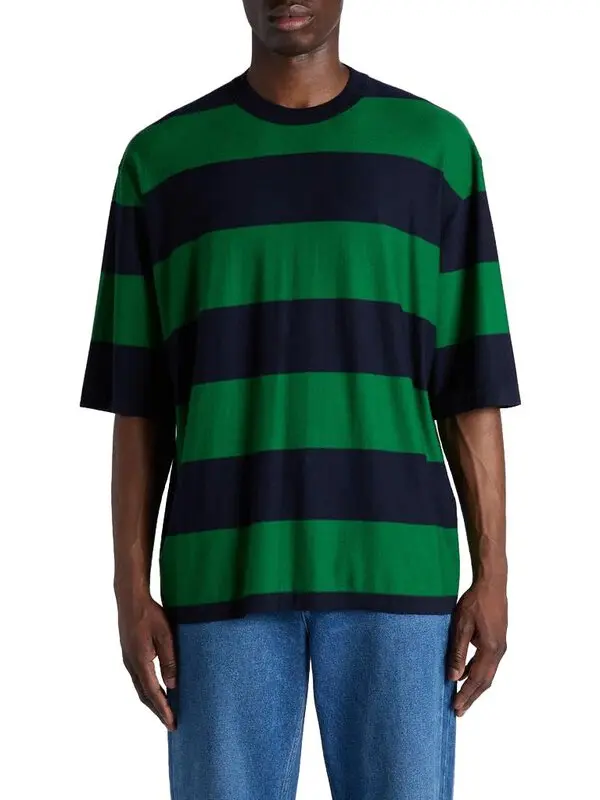 Bottega Veneta Striped Oversized Cashmere Sweater - Grass Green/blue
