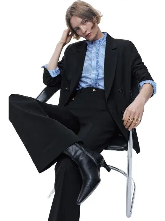 H&m Flared Twill Trousers With High Waist - Black