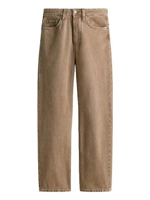 H&m Straight High Waist Ankle Jeans In Rigid Cotton Denim - Beige