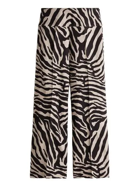 H&m Flared Linen-blend Trousers With Zebra Print - Light Beige/zebra Print