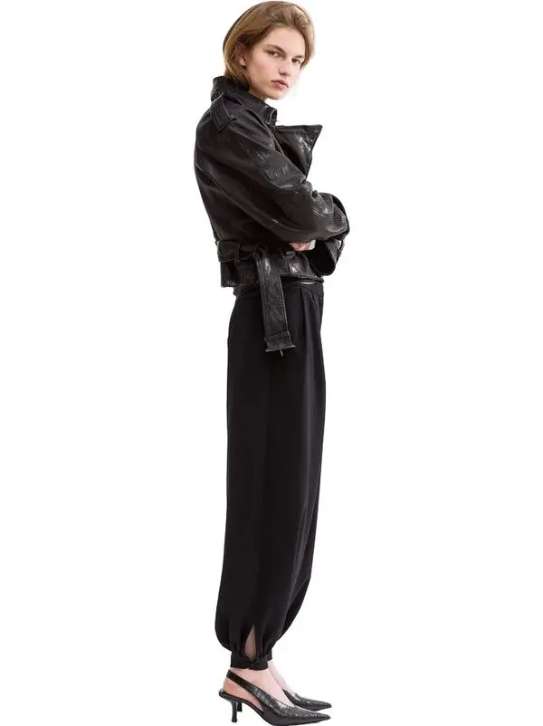 H&m Pleated Balloon Pants With Cuffed Hems - Black