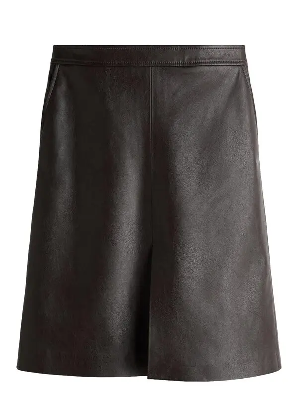H&m Coated Knee-length Skirt With Front Slit - Dark Brown