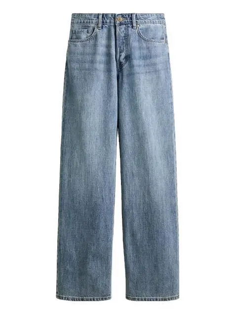 H&m Wide Leg Jeans With Adjustable Waist Tab - Light Denim Blue