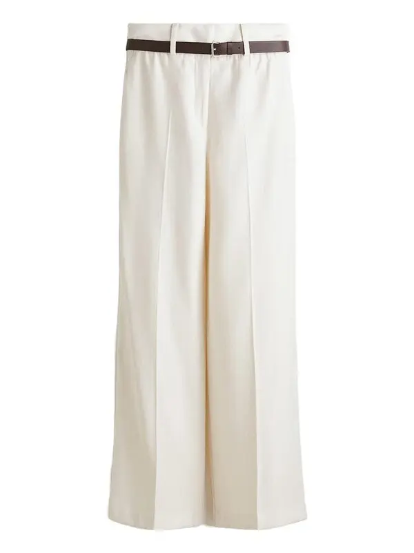H&m Belted Tailored Trousers - Cream