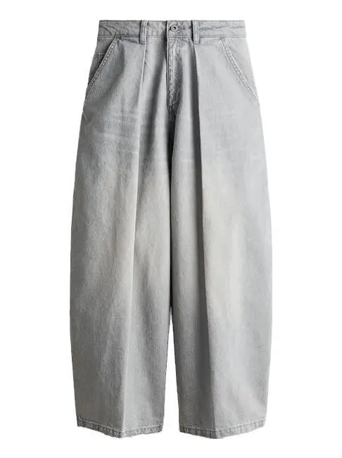 H&m Barrel Leg Jeans In Rigid Cotton Denim - Light Denim Gray
