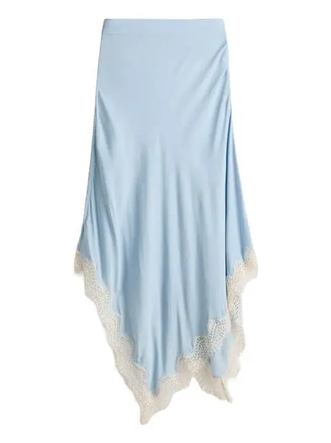 H&m Asymmetric Lace-trimmed Midi Skirt - Light Blue