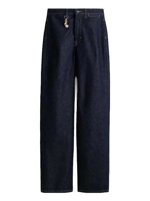 H&m Straight High Jeans With Detachable Charm Detail - Dark Denim Blue